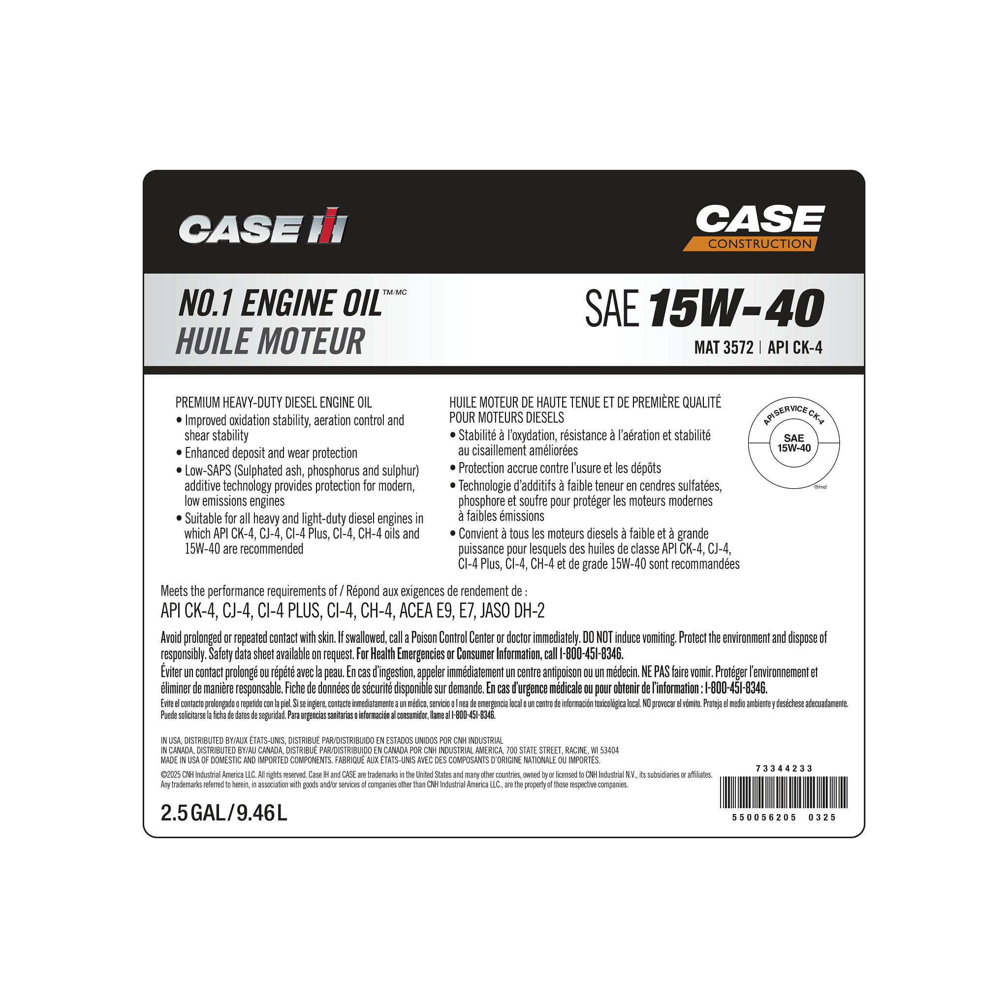 73344233 | No.1 Engine Oil™ - 15W-40 - MAT 3572 - 2.5 Gal./9.46 L ...